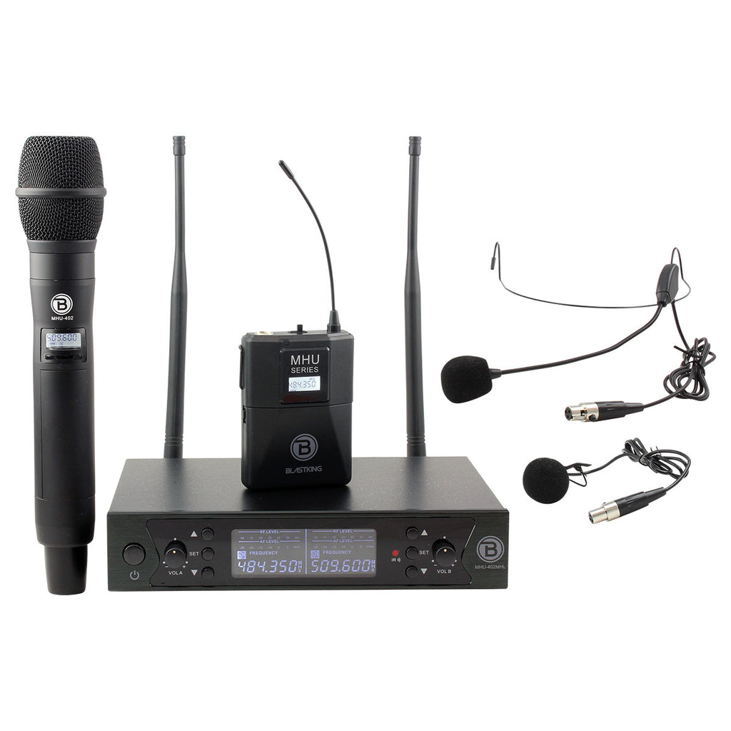 Blastking MHU-402MHL Dual UHF Combo Wireless Microphone System ...