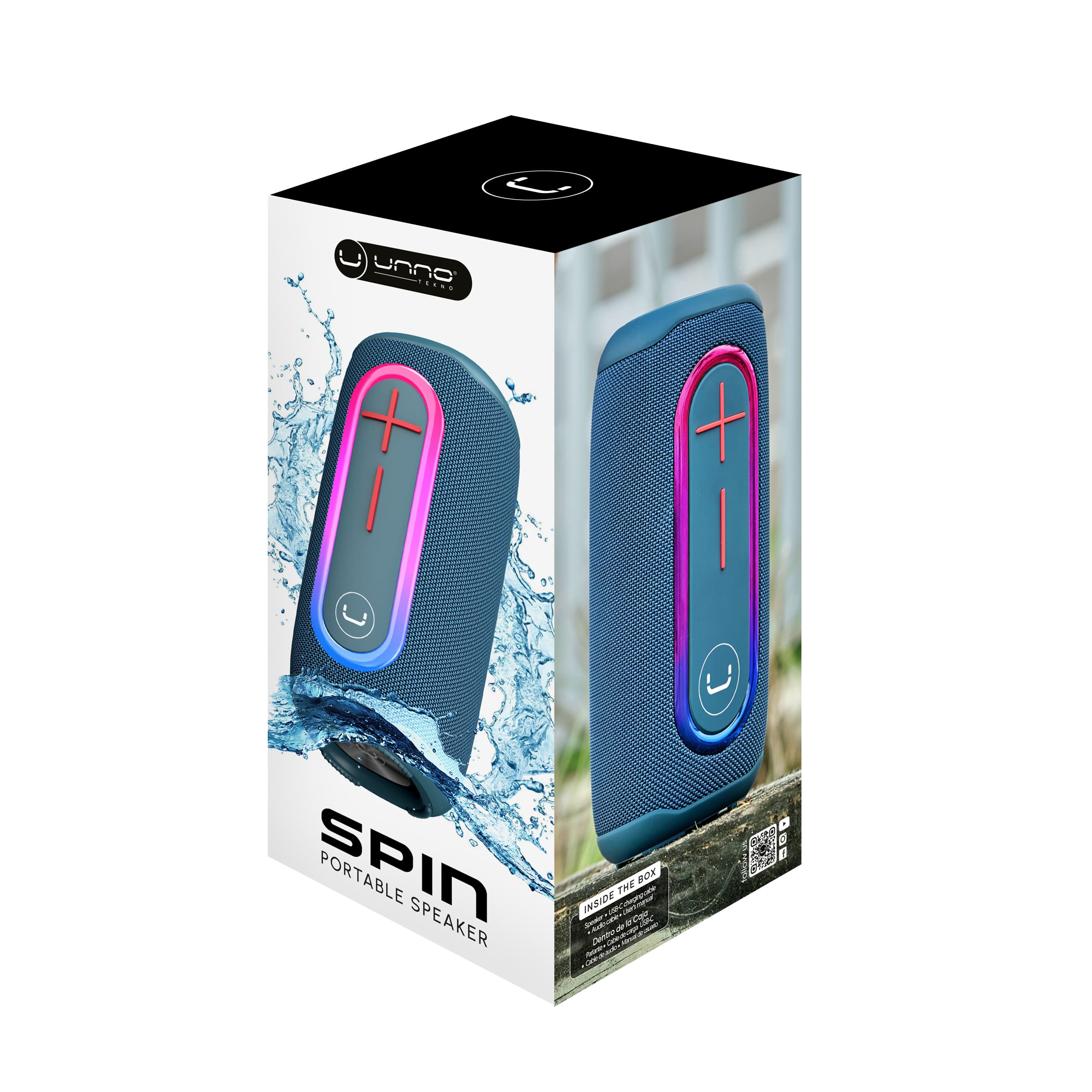 Speaker, Wireless, BT, TWS, 20w, Water Resistant, Spin, Blue, Unno ...