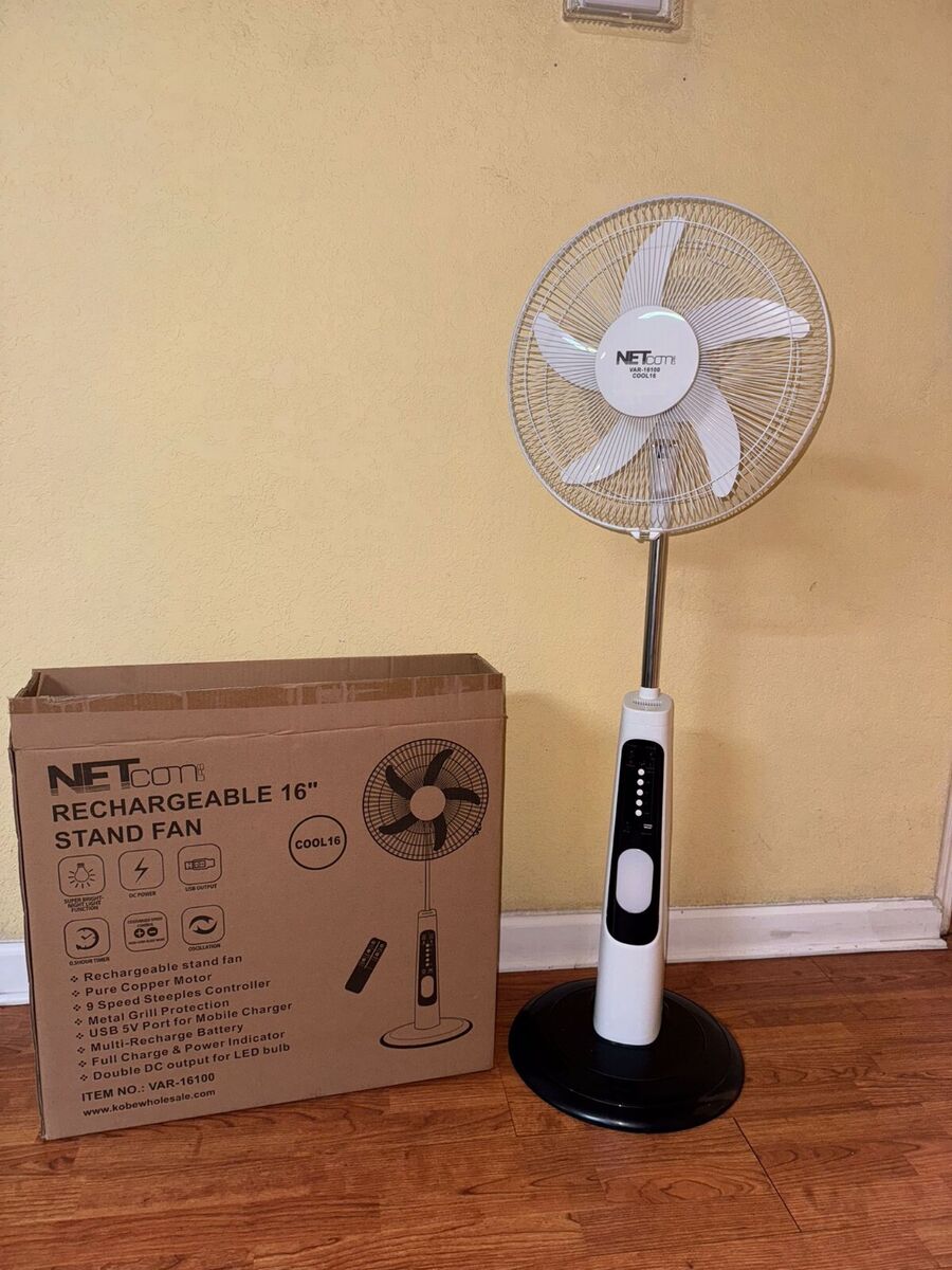 Fan, Stand, Rechargeable, 16 inch, Solar Panel, NetCom ...