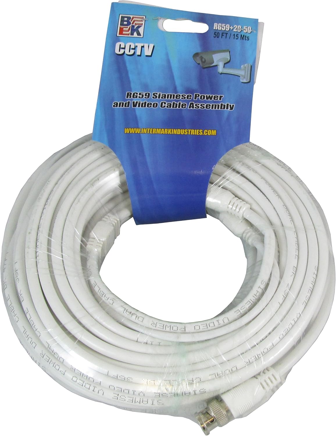 Cable, Siamese, Power + Video, 50ft, White, BK - mayaselectronics.bz