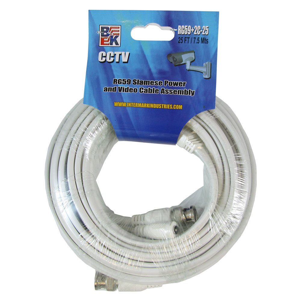 Cable, Siamese, Power + Video, 25ft, White, BK - mayaselectronics.bz