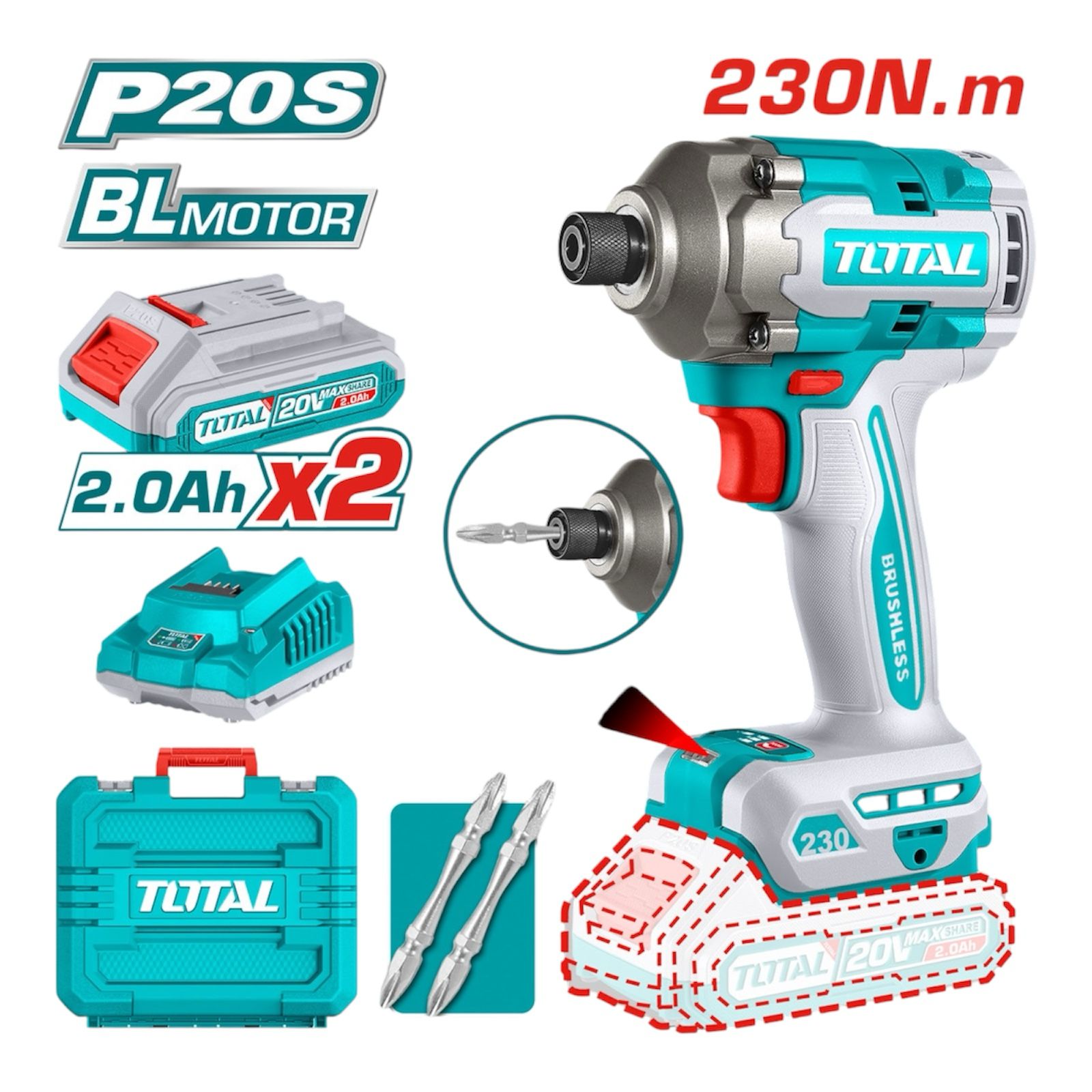 Driver,Impact,Cordless,20v,230NM,+case,Total - mayaselectronics.bz