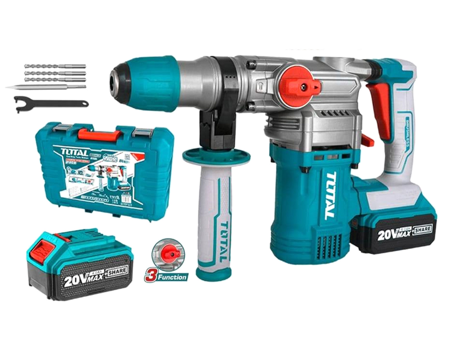 Drill, Hammer, Rotary, Cordless, 20v, 1-1/8", 4.5J, Total ...