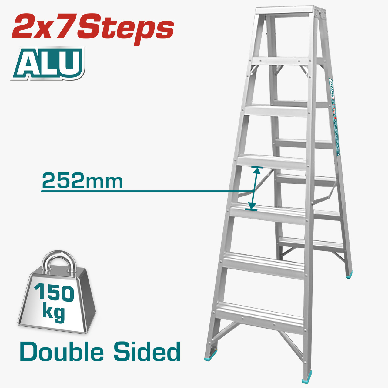 Aluminum Ladder , 2X7 Steps, Wide, Silver, Total - mayaselectronics.bz